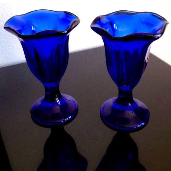 Cobalt Blue Glass | Dining | Cobalt Blue Glass Set Of 2 Vintagefluted ...